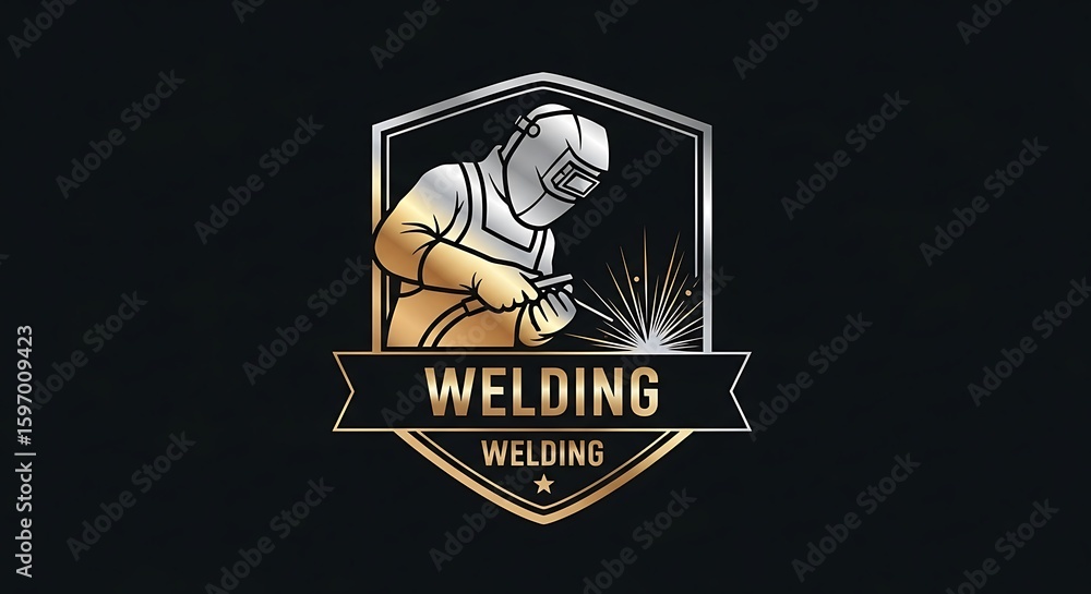 A metallic logo design featuring a welder in protective gear, with the ...