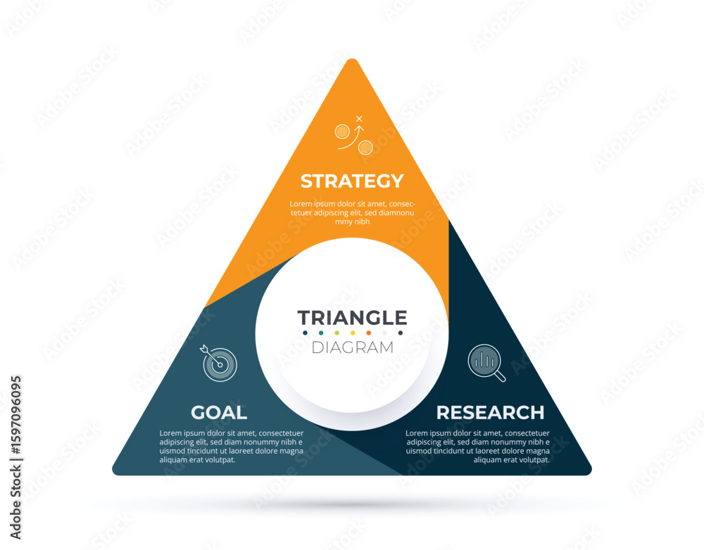 Triangle infographic 3 way chart. Diagram information label with 3 ...