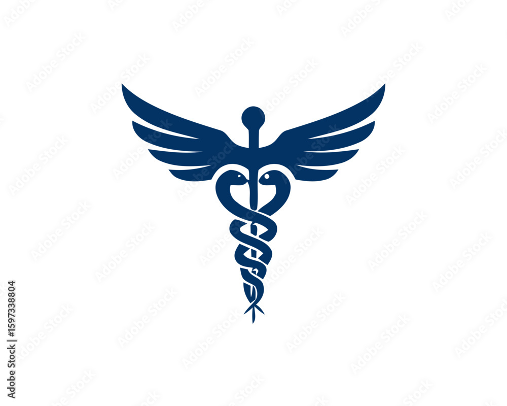 Dark blue caduceus medical symbol silhouette isolated on white ...