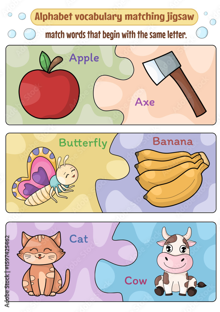 Vocabulary matching jigsaw puzzles with words starting with the same ...