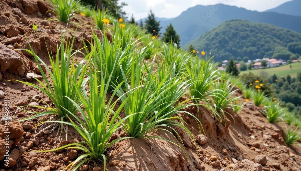 using vetiver grass planting on degraded hillside for its deep roots ...