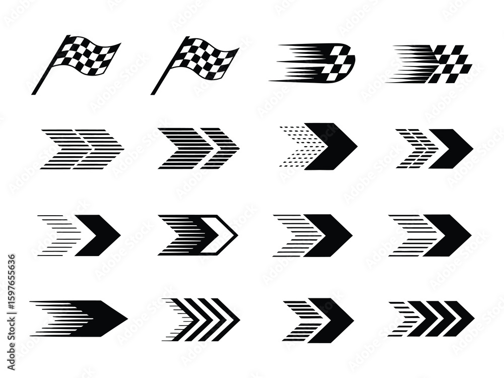 Checkered Flag and Speed Line Graphics Pack — Flat Vector Set of Racing ...