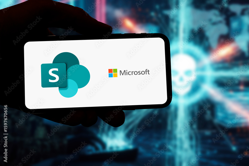 Guilherand-Granges, France - July 21, 2025. Microsoft SharePoint faces global cyber attacks ...