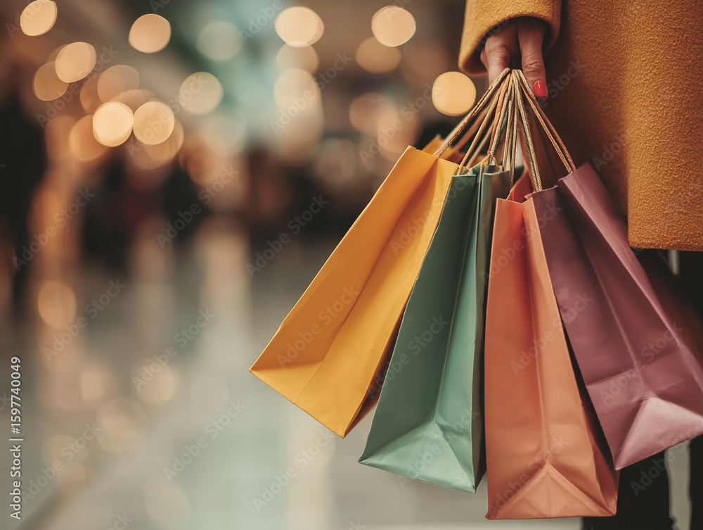Hand Carrying Multiple Colored Shopping Bags Stock Photo | Adobe Stock
