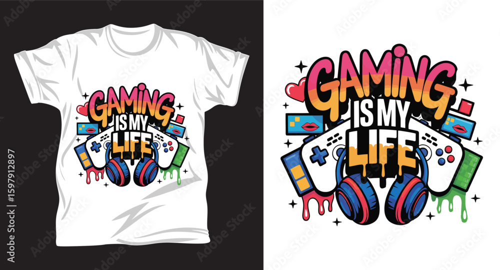 Gamer graphic T-Shirt design print Stock Vector | Adobe Stock