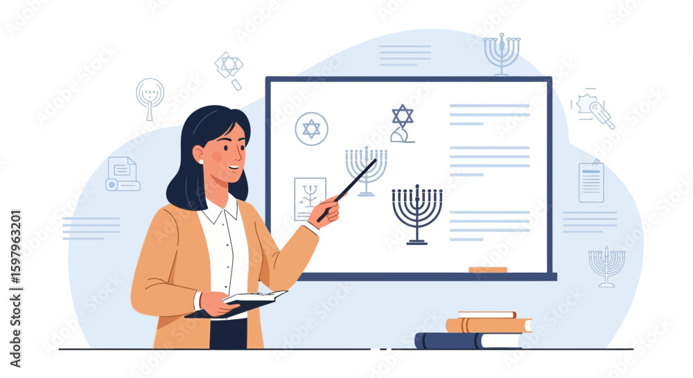 Jewish History Class Female Teacher Explaining Cultural Symbols On ...
