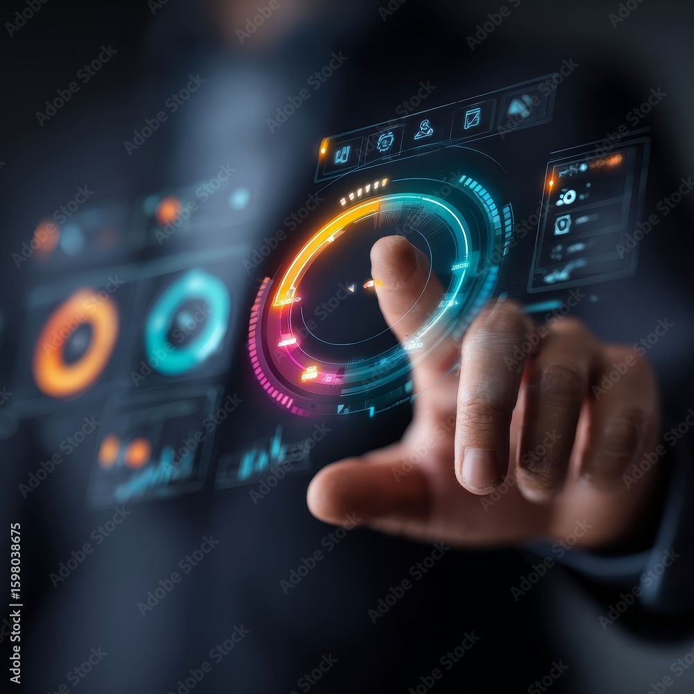 Futuristic Risk Management Dashboard, Businessman Interaction, Digital ...