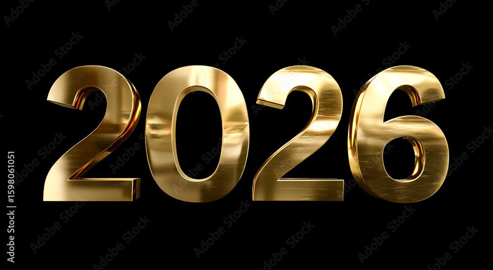 Stock-Foto „Glossy Gold 2026 Banner Design 2026 Golden Numbers on Black ...