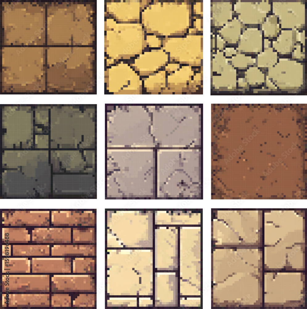 Tilesets set for 2d games, ground, bricks, stones, paving stones, make ...