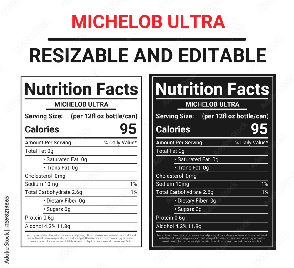 Editable Michelob Ultra Nutrition Facts Label – Resizable Beer ...