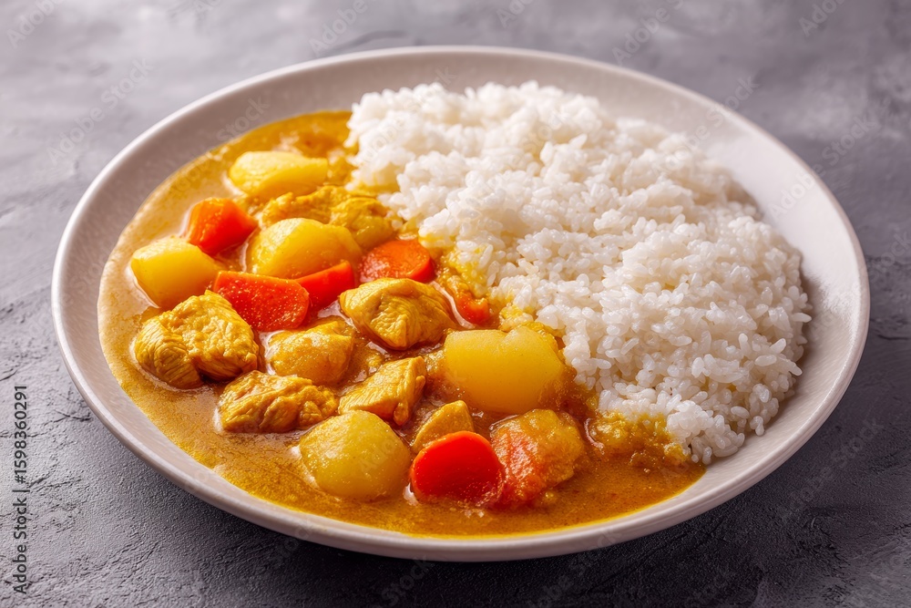 Bowl of Kare Raisu, Japanese curry rice with rich yellow-orange curry ...