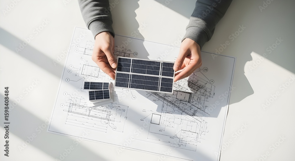 Solar Panel Model on Architect Blueprint | Sustainable Energy Design ...