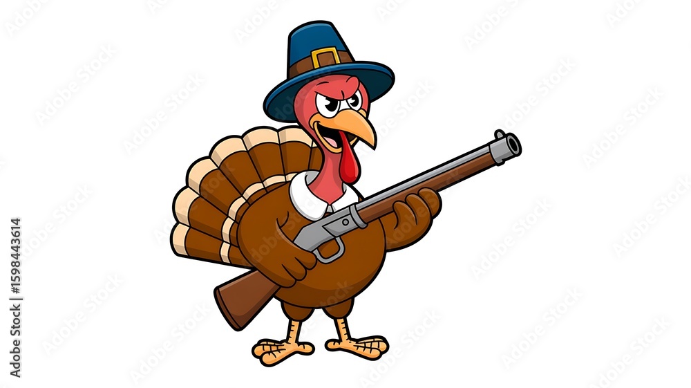 Cartoon Pilgrim Turkey Hunter Illustration of a Thanksgiving Bird ...