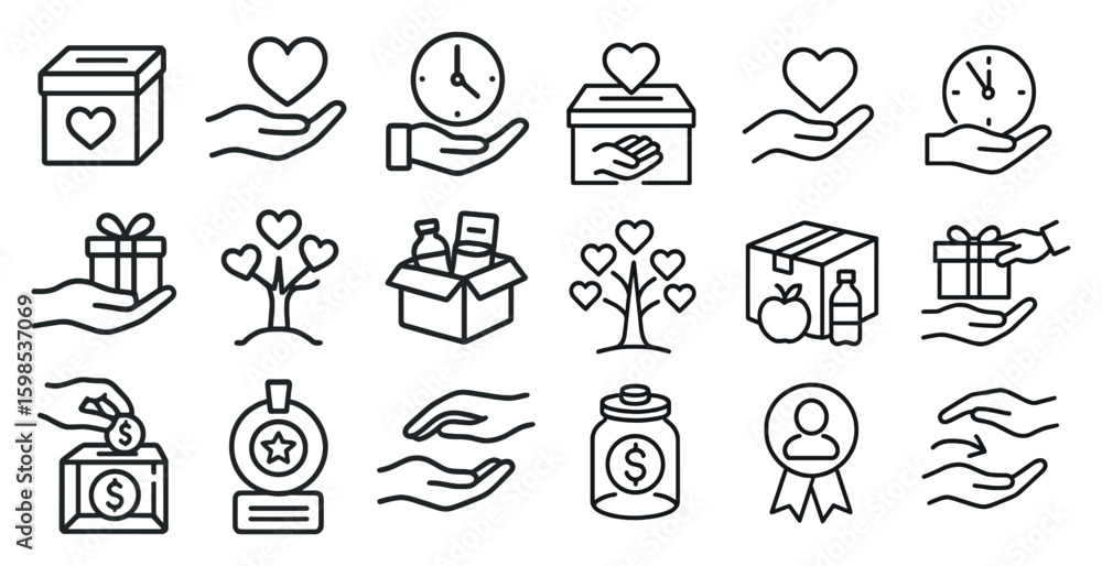 Collection of symbols that represent giving and charity. The symbols ...