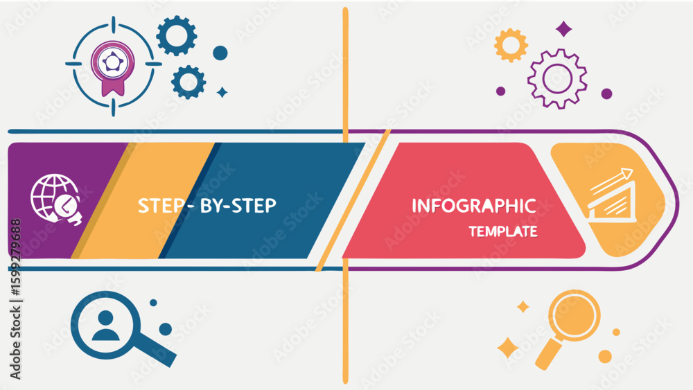 Infographic template showing step by step guide with target, gears ...