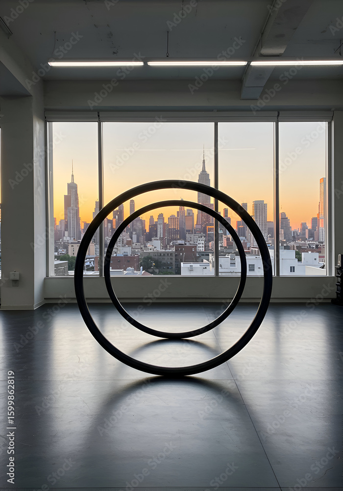 Modern art installation featuring large, overlapping rings in a ...