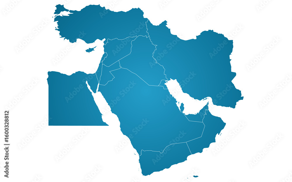 The Middle East map. countries map of Southwest Asia, blank Map, empty ...