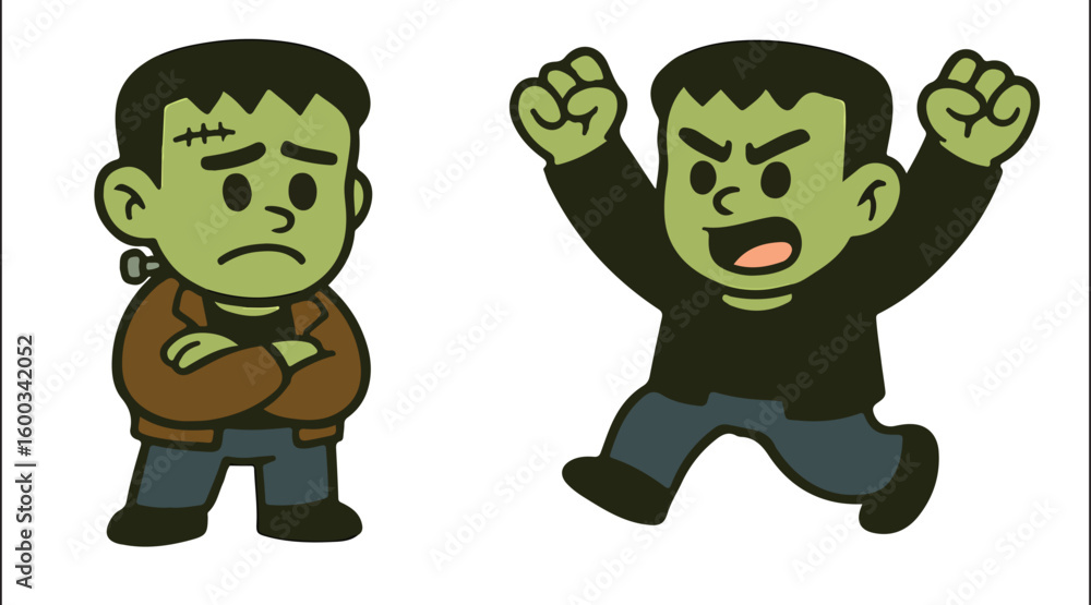 Frankenstein Cartoon Characters – Angry and Sad Emotion Expressions ...