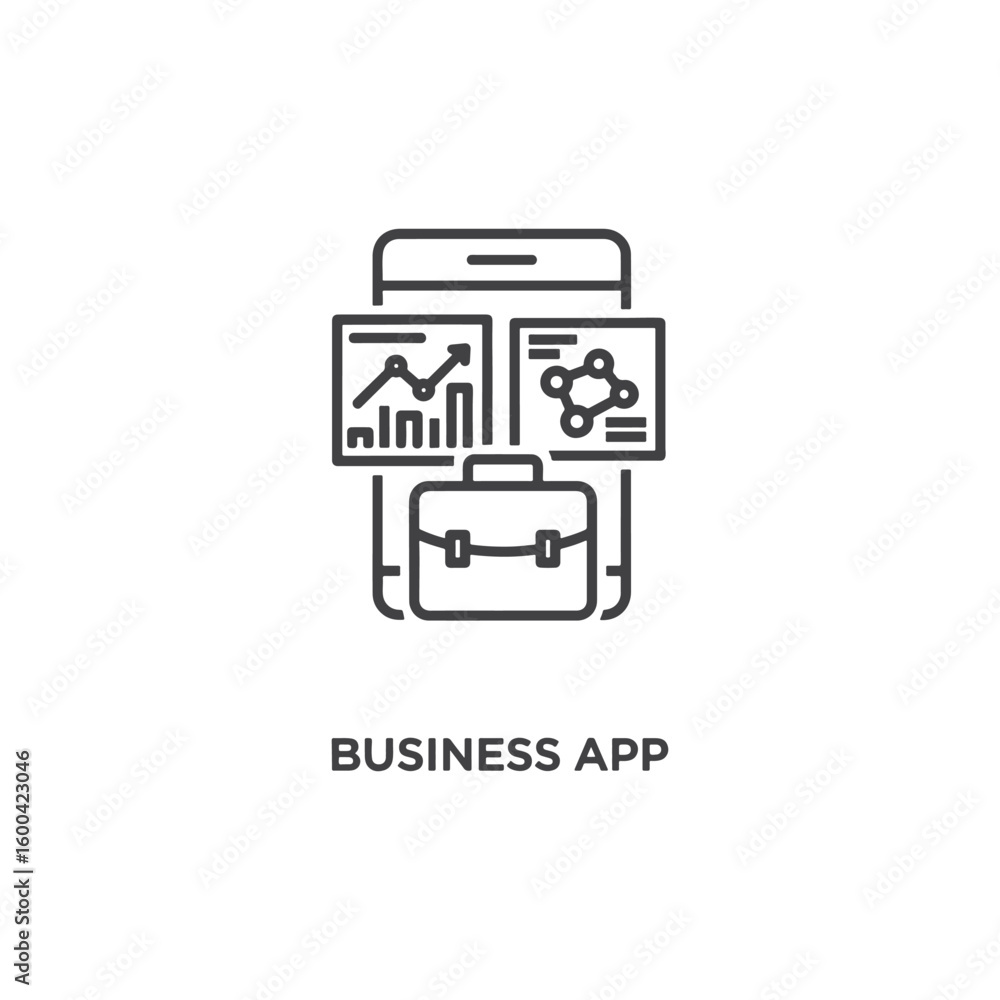 Vector art of a business app icon displays financial charts a molecular ...