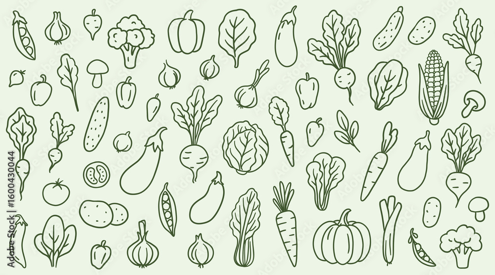 Hand drawn doodle veggies set. Vector sketch on soft background. Stock ...