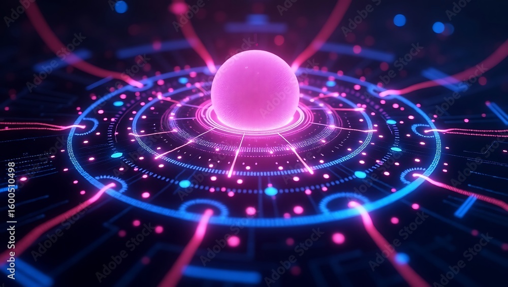 Futuristic technology background with glowing sphere and circuit board ...