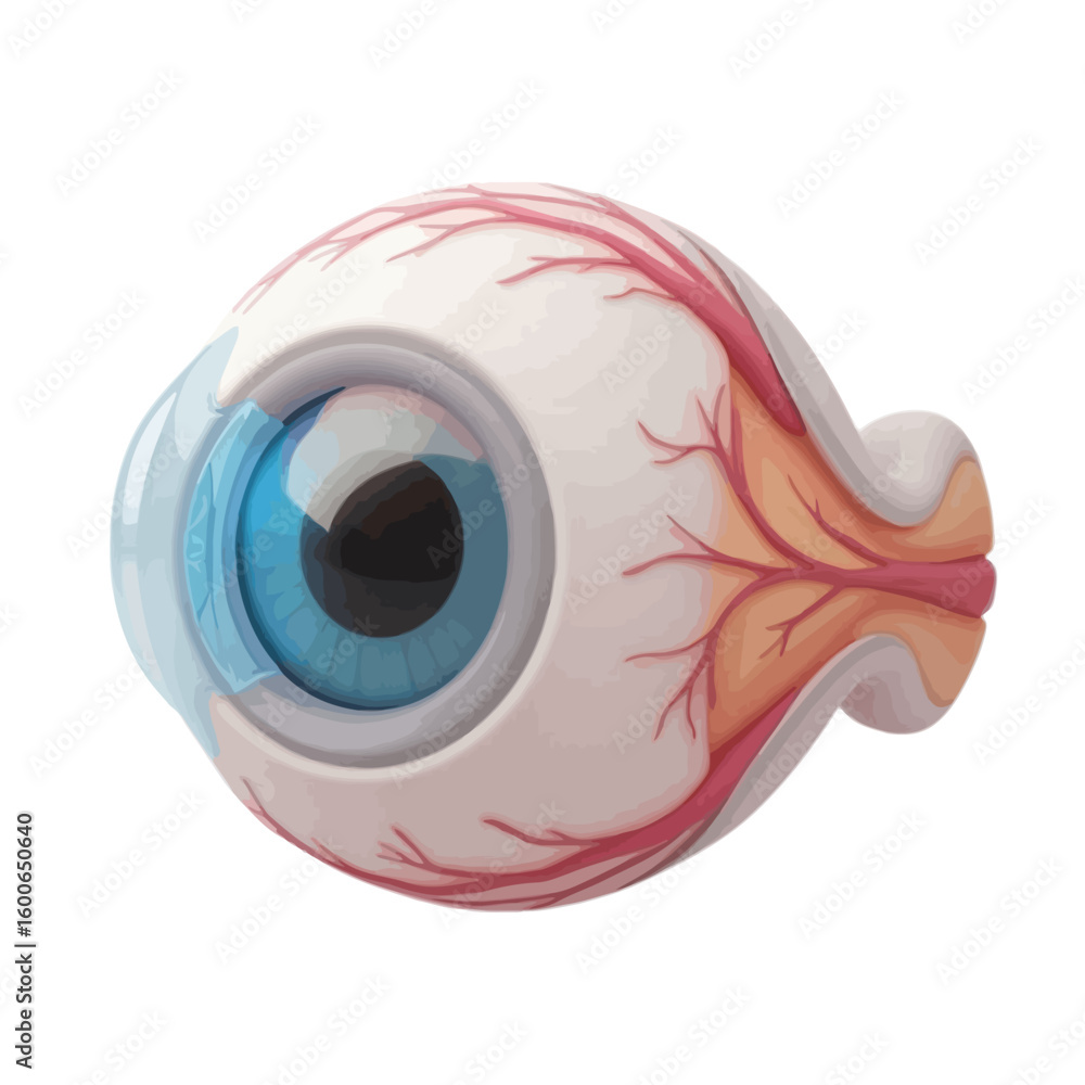 Stylized 3D rendering of a human eyeball with a blue iris. Concept of ...