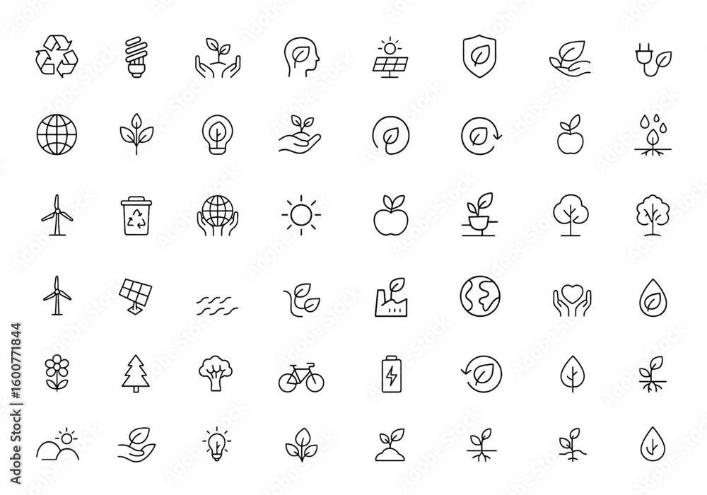 Sustainability icon set with eco-friendly vector pictograms, thin ...