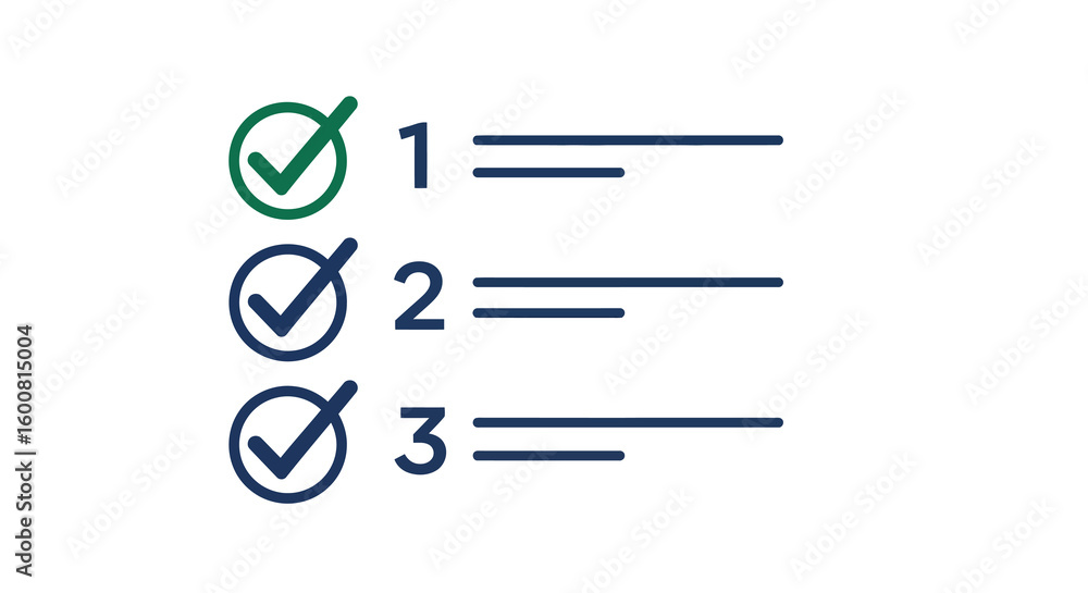Numbered checklist with green checkmarks and blue text design Stock ...