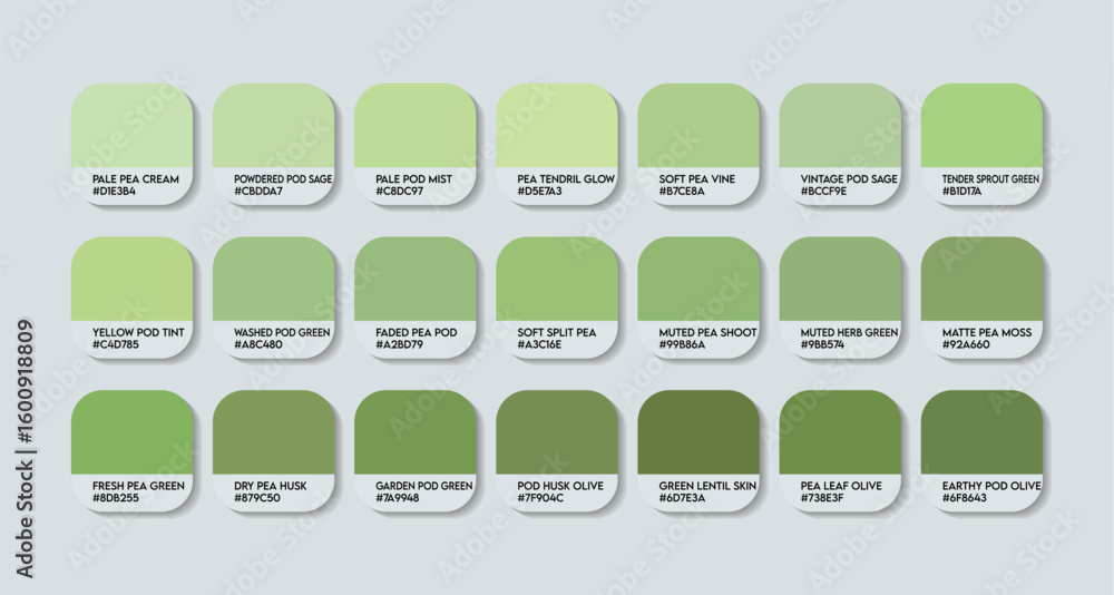 Peo Green Color Guide Palette with Color Names. Catalog Samples Peo ...