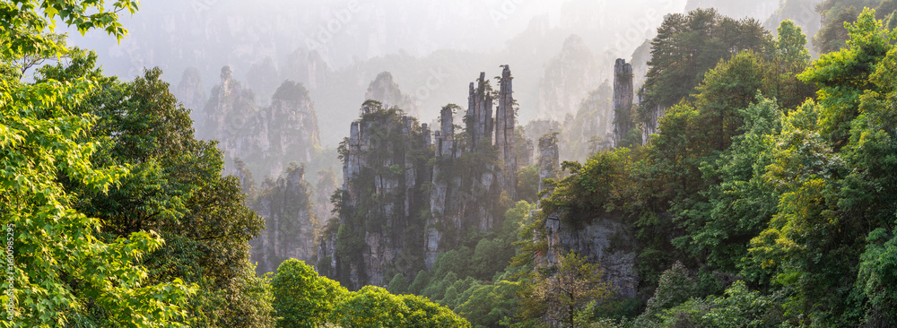 Sandstone peaks at He Long Park, Zhangjiajie National Forest Park ...