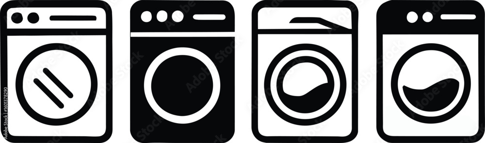 Washing machine silhouette icons vector set laundry appliance symbol ...
