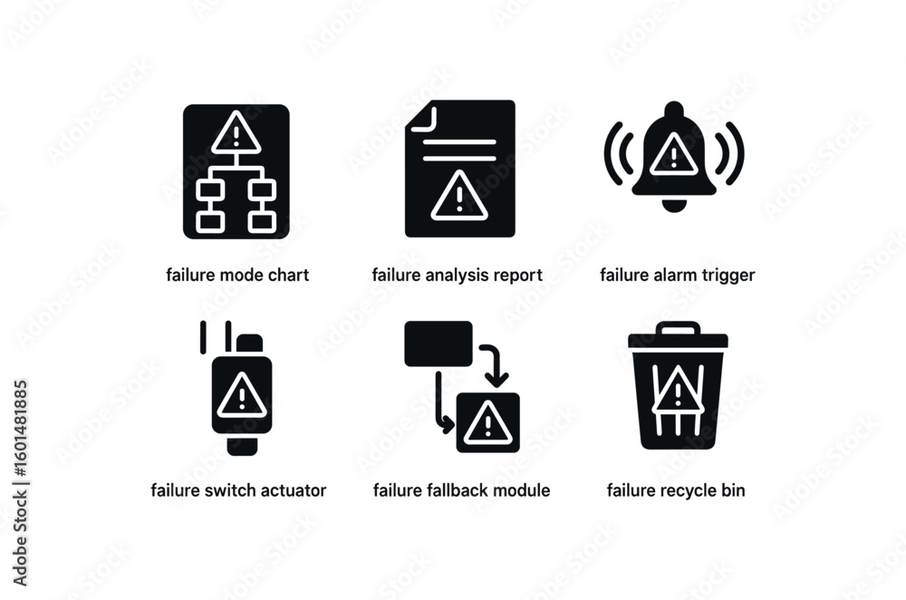 solid icon isolated failure mode chart failure analysis report failure ...