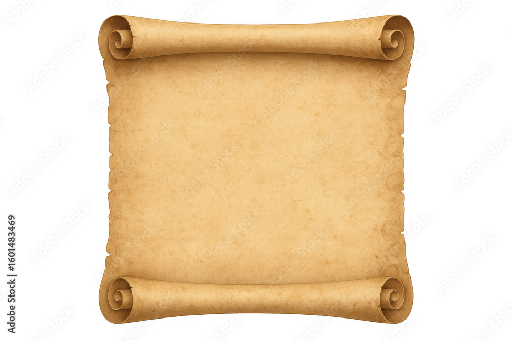 Vintage parchment scroll unfurling, revealing empty space for ...