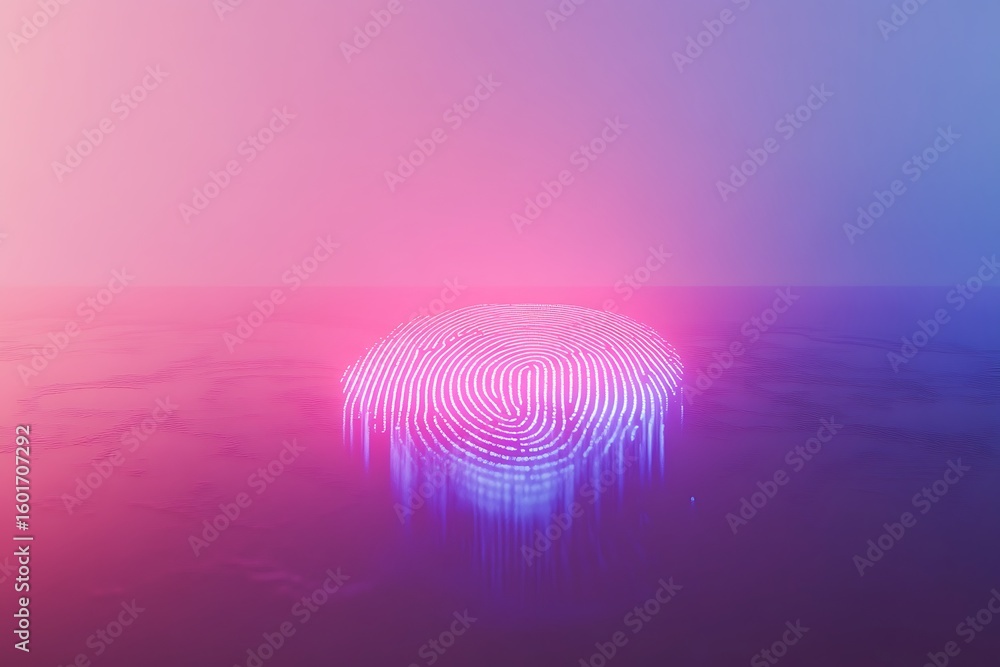 Futuristic fingerprint scan with neon glow, biometric security and ...
