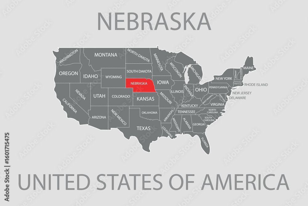 NEBRASKA State, USA, vector map isolated on United states map. Editable ...