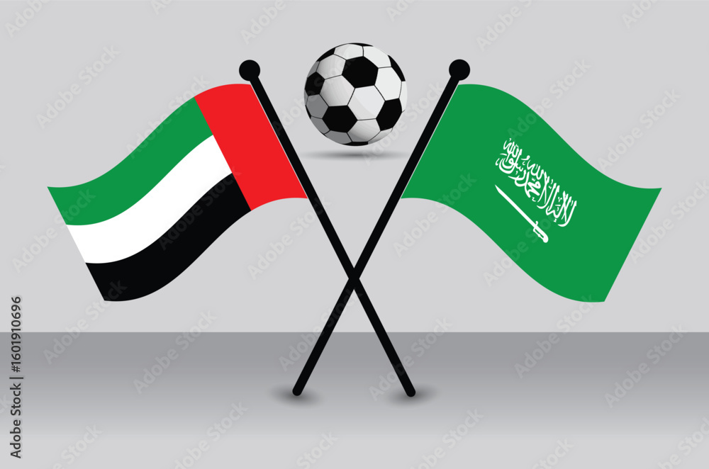 UAE and Saudi Arabia Flags with Soccer Ball International Competition ...