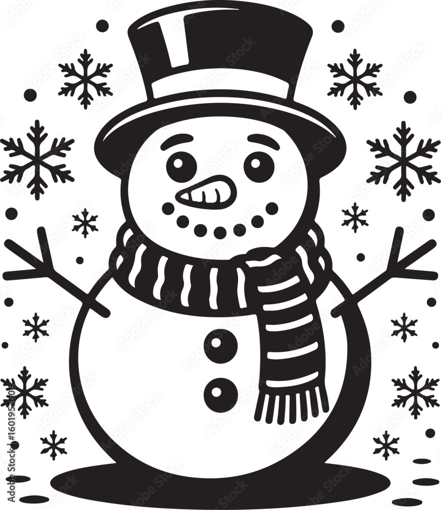 Snowman Cartoon with Scarf and Hat Stock Vector | Adobe Stock