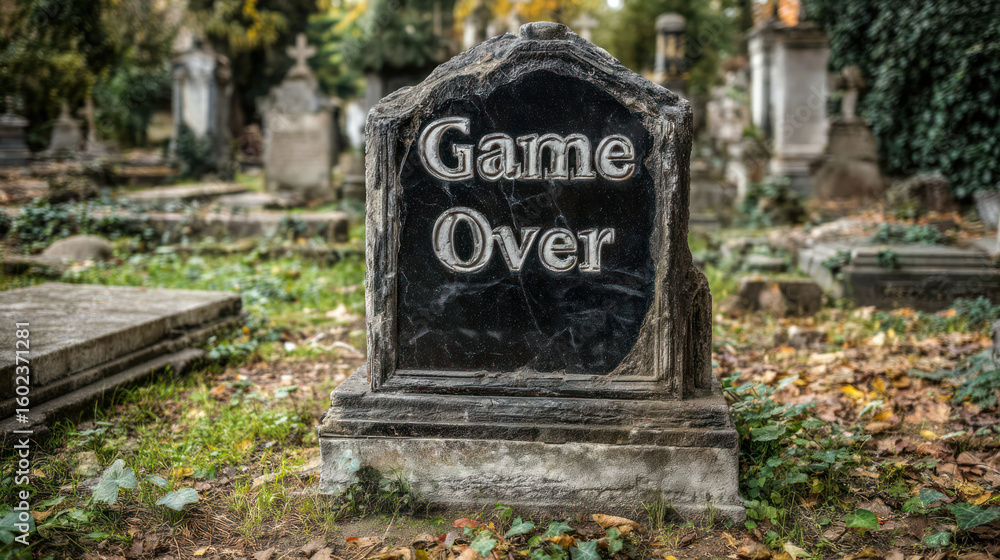Foto de Stock Tombstone with epigraph Game Over | Adobe Stock