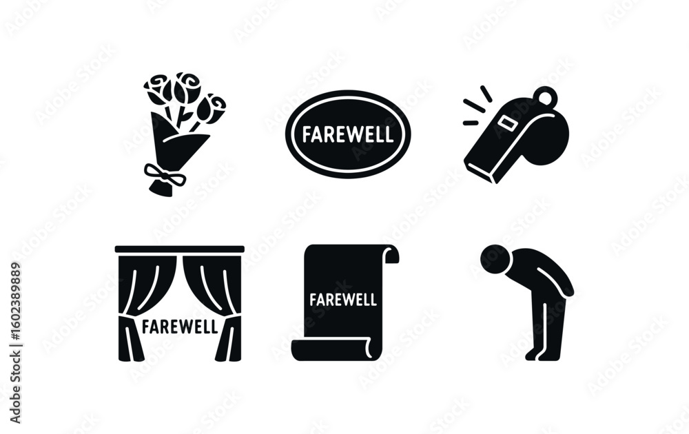 solid icon isolated farewell rose bouquet farewell memory token ...