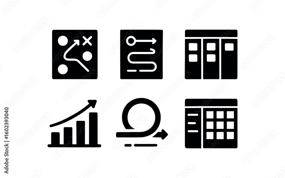 solid icon isolated planning strategy matri planning roadmap poster ...