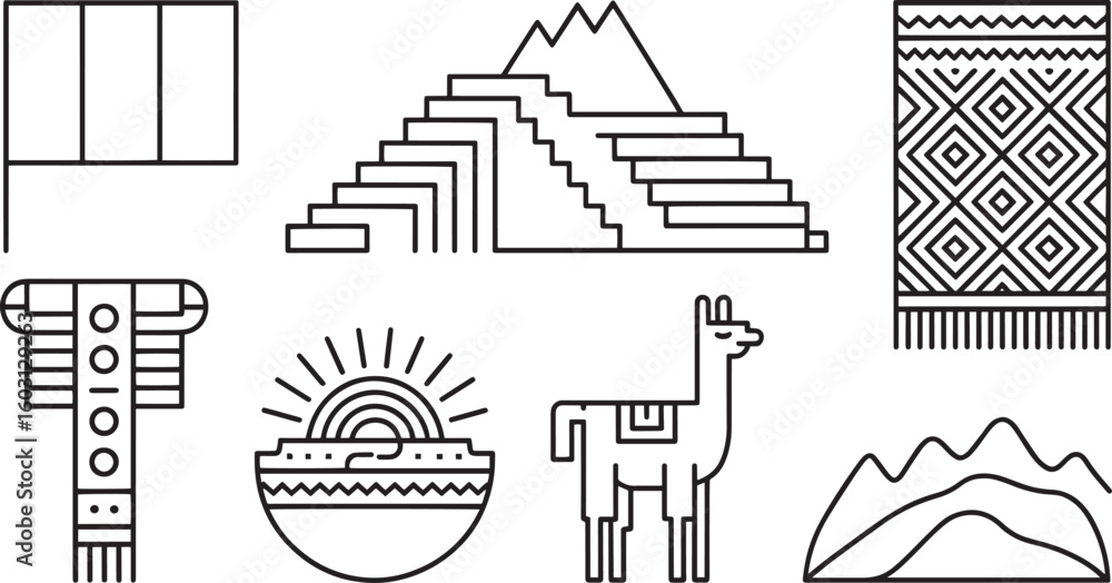Stock-Vektorgrafik „Iconic Peruvian Landmarks and Symbols Line Art ...