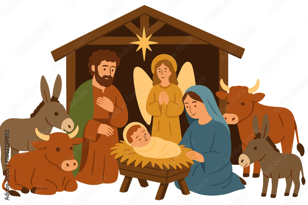 Illustration of a Christmas Nativity scene for greeting cards ...