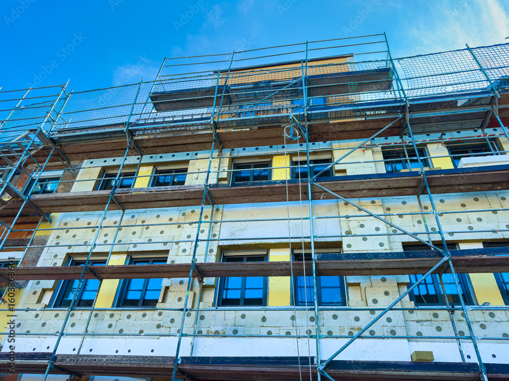 Modern Building Under Renovation with Scaffolding for Structural ...