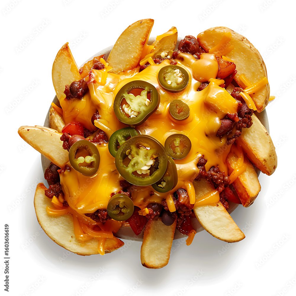 Loaded Potato Nachos with Melted Cheese, Sliced Jalape os, and Ground ...