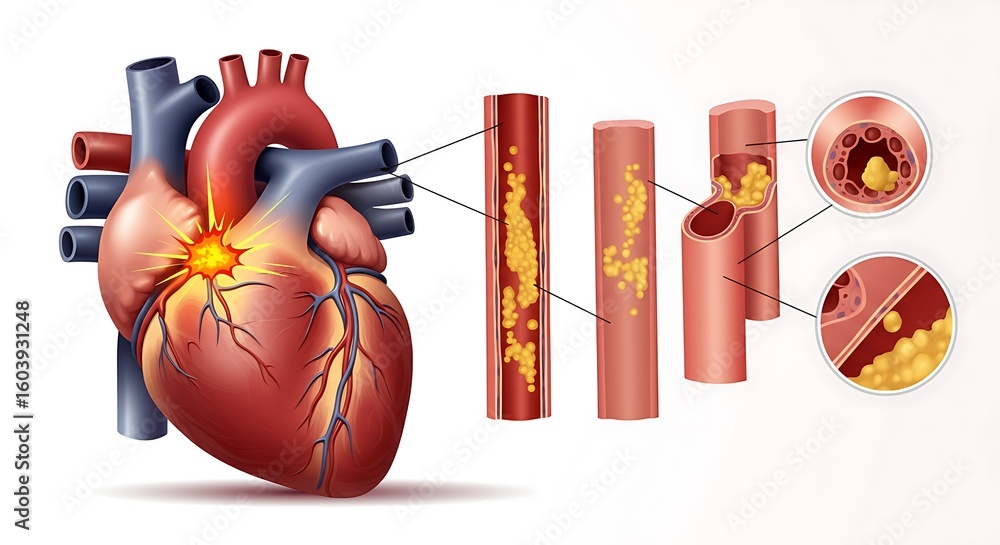 Heart Attack Illustration Displaying Coronary Artery Disease and ...
