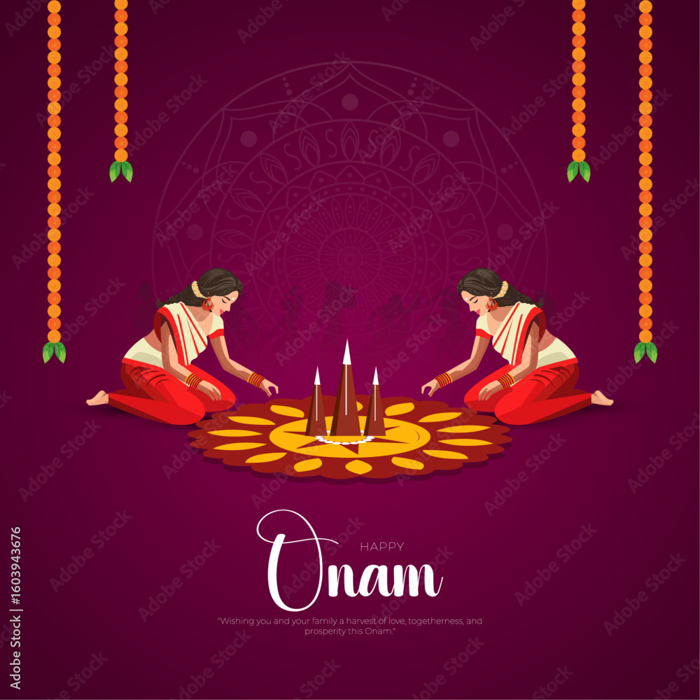 Happy Onam Post and Greeting Card. Minimal and Modern Onam Festival ...