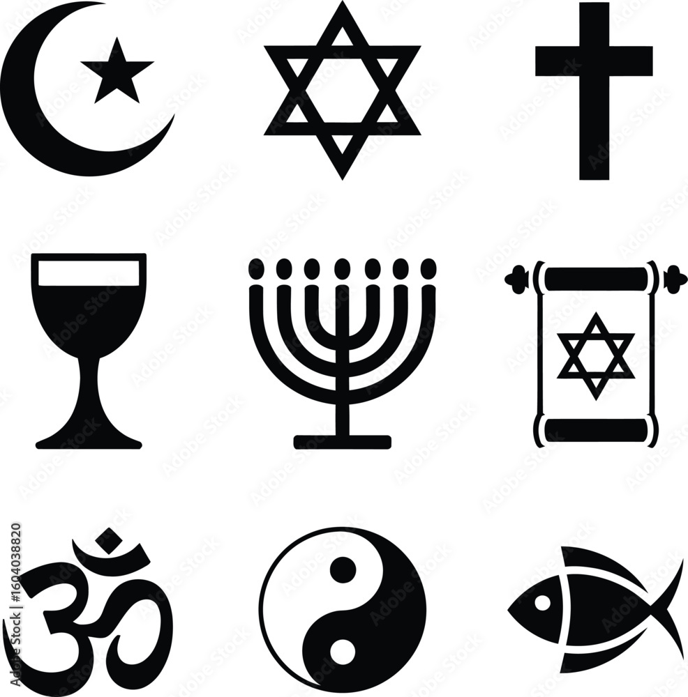 Symbolic representation of major religions with islamic crescent ...