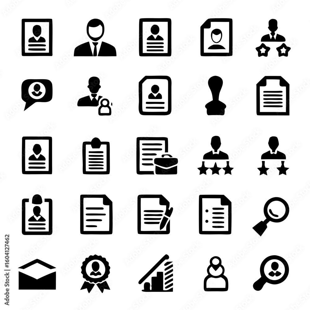 Resume & Job Application Icons – ID Photo, File Folder, Interview ...