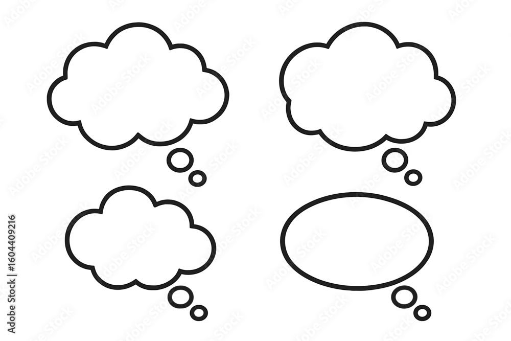 Thinking cloud and thought bubble vector icon set. Comic style speech ...