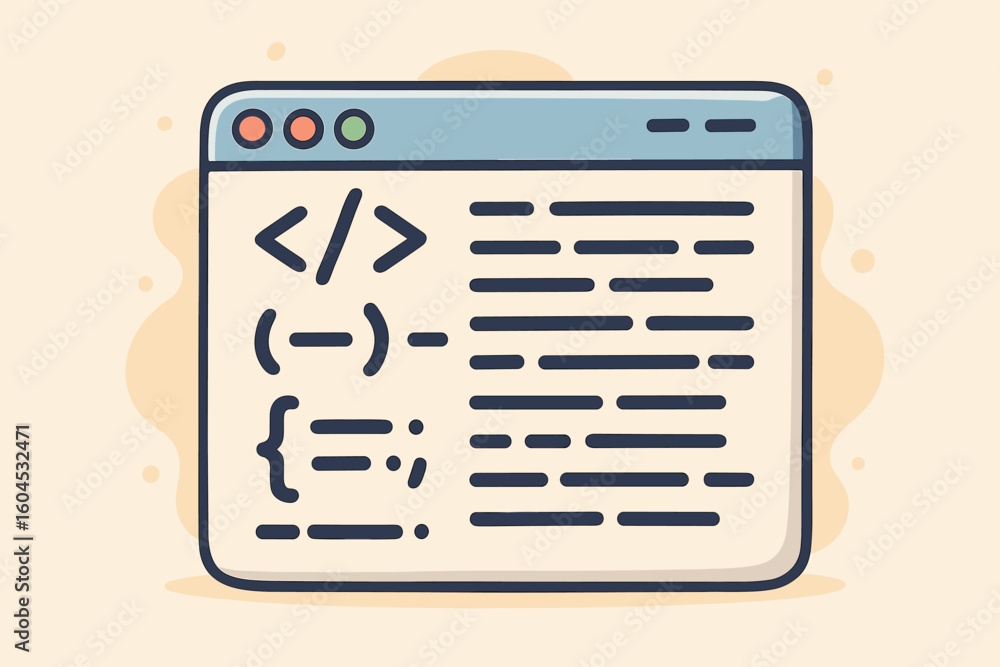 Coding programming web development vector illustration. Browser window with HTML CSS JavaScript ...